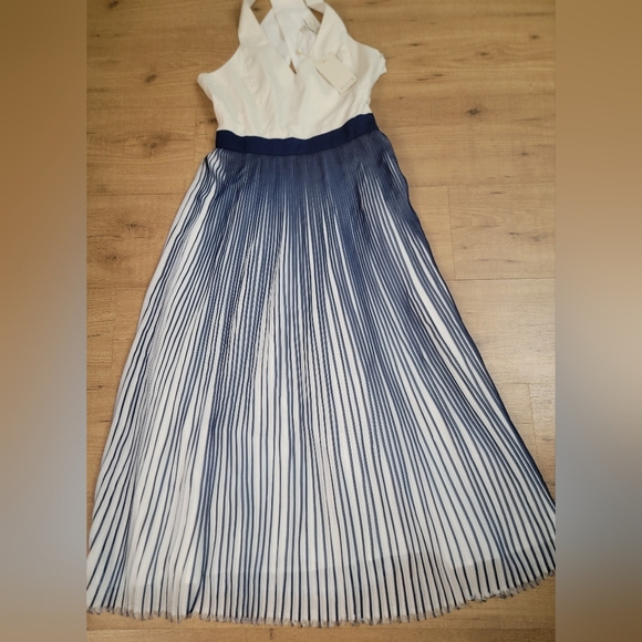 ALLI K | Dresses | Alli K Stripe Ombre Pleated Cutout Back Midi Dress ...